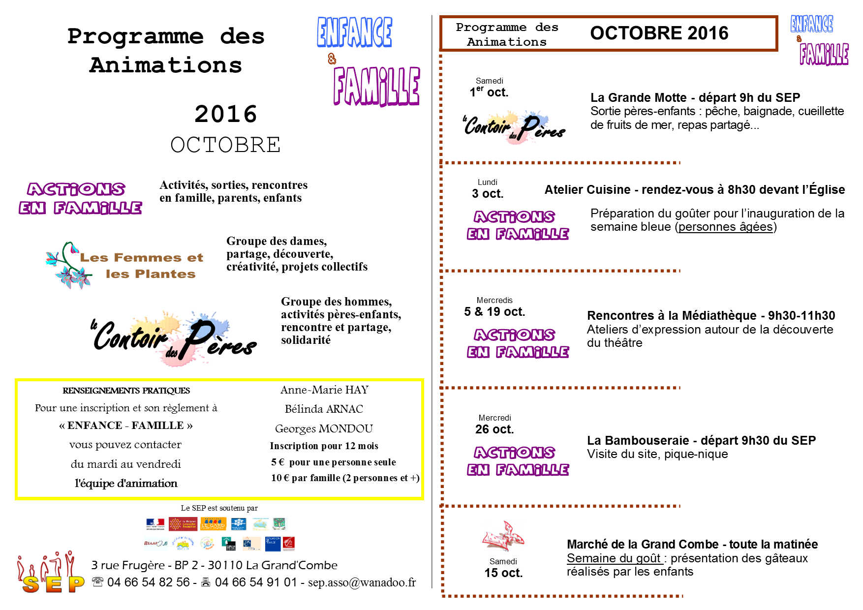 Programme des animations Enfance & Famille Octobre 2016 – SEP